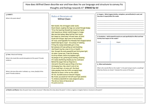 Dulce et Decorum est Outstanding lesson | Teaching Resources