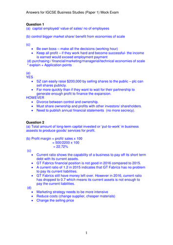 IGCSE Business Studies (Paper 1) Mock Exam | Teaching Resources