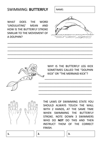 Butterfly worksheet for non-swimmers | Teaching Resources