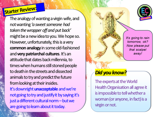Virginity Testing + Hymenoplasty PSHE | Teaching Resources