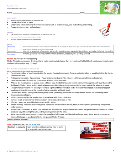 A-Level PE EDEXCEL (spec 2016) 5.4 Ethics and Deviance in Sport: Part 3 ...