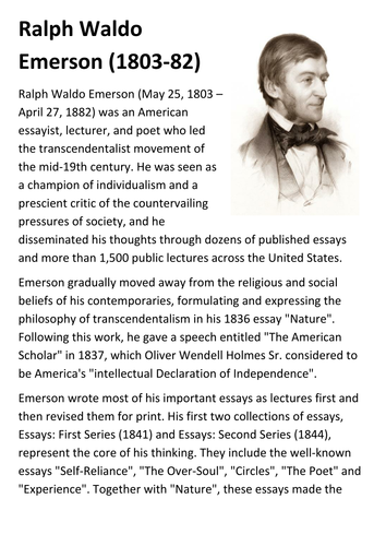 Ralph Waldo Emerson Handout | Teaching Resources