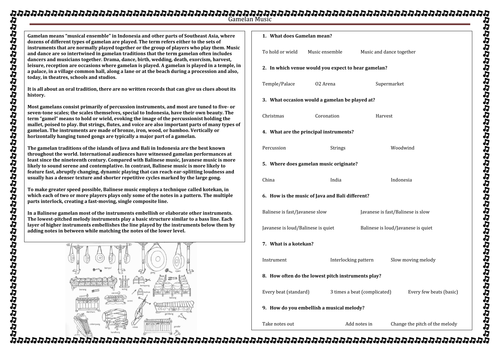 Introduction to Gamelan Music | Teaching Resources