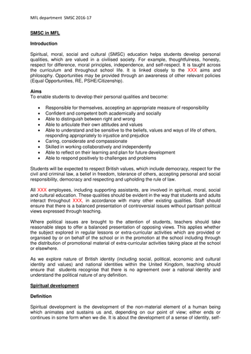 SMSC/BRITISH VALUES/MARKING POLICY FOR DEPARTMENTAL OFSTED FOLDER MFL ...