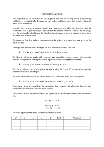 Simplex algorithm worksheet and solver (Decision maths) | Teaching Resources