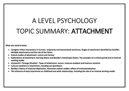 AQA A Level Psychology Year 1 Attachment Summary Booklet | Teaching ...