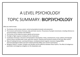AQA A Level Psychology Year 1 Biopsychology Summary Booklet | Teaching ...
