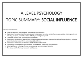 AQA A Level Psychology Year 1 Social Influence Summary Booklet ...