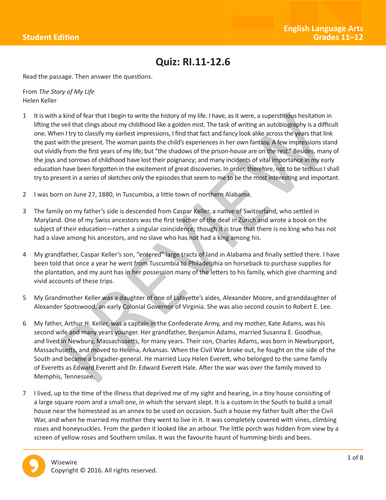 RI.11-12.6 - Quiz and Answer Guide | Teaching Resources