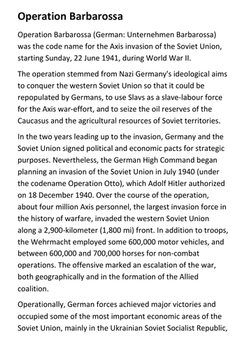 Operation Barbarossa Bundle | Teaching Resources