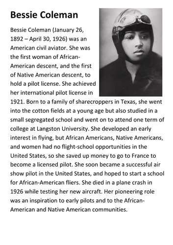 Bessie Coleman Handout | Teaching Resources