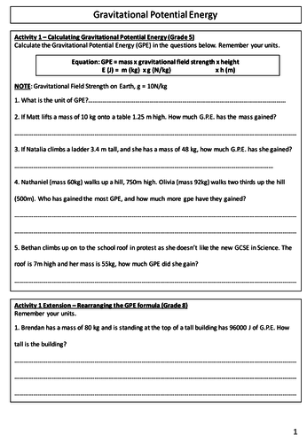 New AQA (2016) Physics P1 - Energy , Lesson 4 - Gravitational potential ...