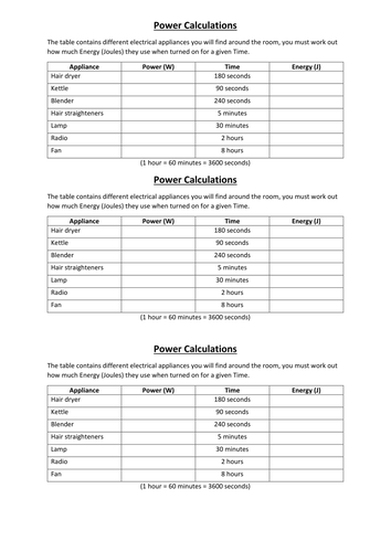 New AQA (2016) Physics P1 - Energy , Lesson 9 - Energy and Power ...