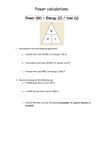 New AQA (2016) Physics P1 - Energy , Lesson 9 - Energy and Power ...