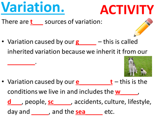 Adaptation, variation, environmental & inherited variation, effects of ...