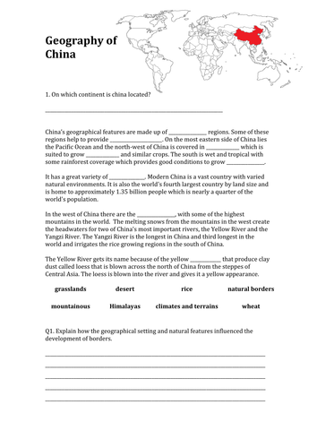 Geography of Ancient China Activity | Teaching Resources