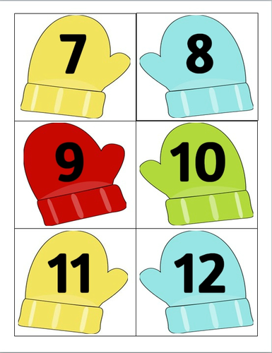 Mitten Numbers 1-50 Flash cards | Teaching Resources