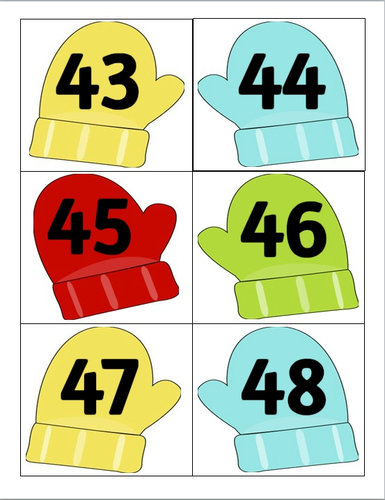 Mitten Numbers 1-50 Flash cards | Teaching Resources