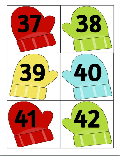 Mitten Numbers 1-50 Flash cards | Teaching Resources