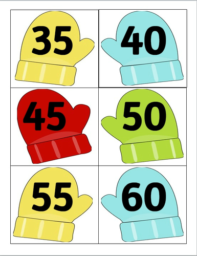 Numbered Mittens count by 5's to 100 | Teaching Resources