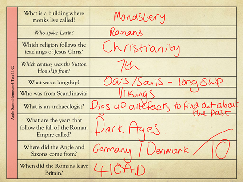 KS3 History: Anglo-Saxon Mini Assessment | Teaching Resources