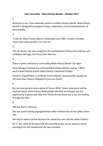 Black History Month Assembly/Lesson | Teaching Resources