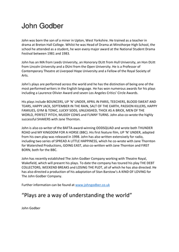 John Godber Research Linked to Teechers | Teaching Resources