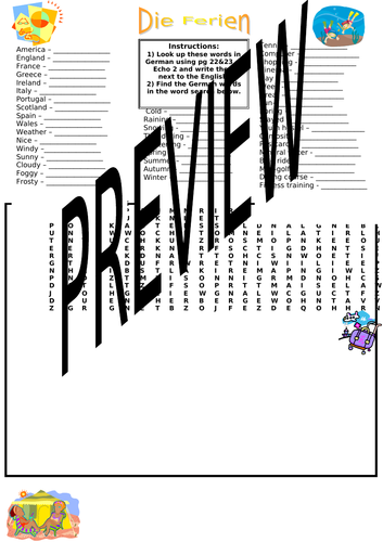 Holidays Word Search: Die Ferien | Teaching Resources