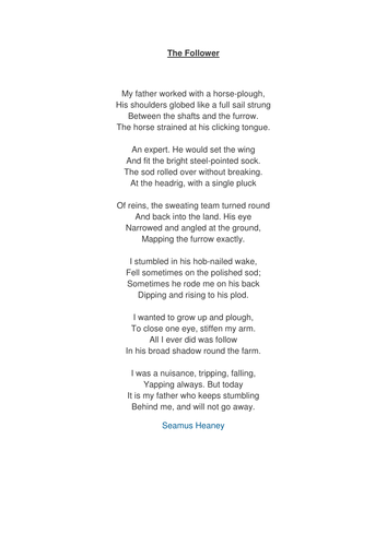 The follower- Culture and Identity poetry. | Teaching Resources