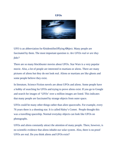 IB English B: UFOs | Teaching Resources