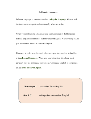 IB English B: Colloquial Language | Teaching Resources