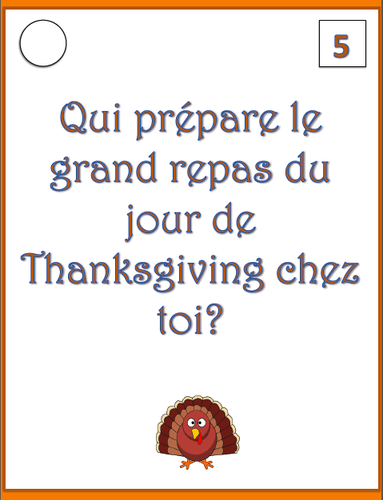 French Thanksgiving Question Cards - 30 French Thanksgiving Speaking ...
