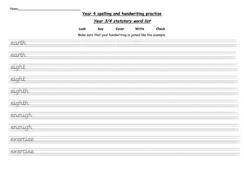 Year 4 statutory words handwriting practise worksheets | Teaching Resources