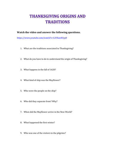 THANKSGIVING ORIGINS AND TRADITIONS + Keys | Teaching Resources