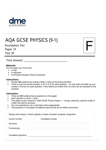 AQA GCSE Physics (9-1) MCQs Test 3 of 4 Paper 1 Foundation Tier ... AQA GCSE Physics (9-1) MCQs Test 3 of 4 Paper 1 Foundation Tier ...