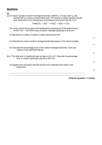Edexcel A-Level Chemistry (New Spec.) Past Paper Questions w/Mark ...