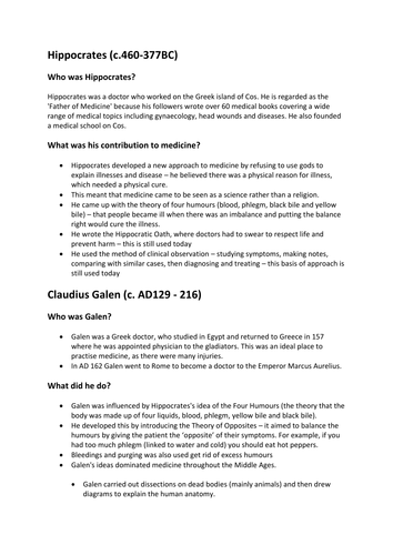 GCSE History - Medicine Through Time | Teaching Resources