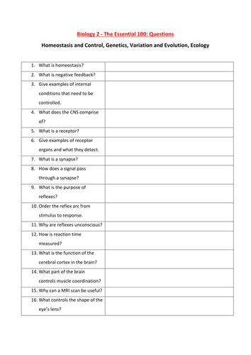 GCSE Biology 2 Essential 100 Revision Questions and Answers (New Spec ...