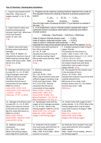 Reacting Mass Calculations Revision Worksheet Edexcel 9-1 Higher ...