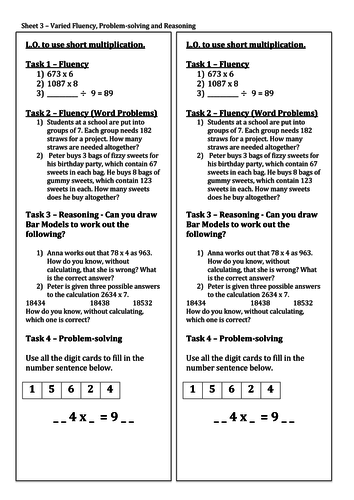 Y5 Y6 Short Multiplication (2 lessons) White Rose Mastery Fluency Bar ...