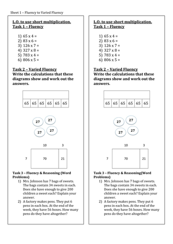 Y5 Y6 Short Multiplication (2 lessons) White Rose Mastery Fluency Bar ...