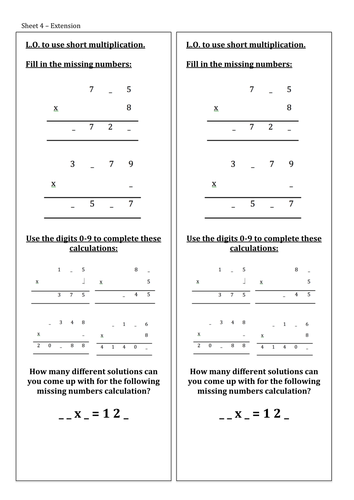 Y5 Y6 Short Multiplication (2 lessons) White Rose Mastery Fluency Bar ...