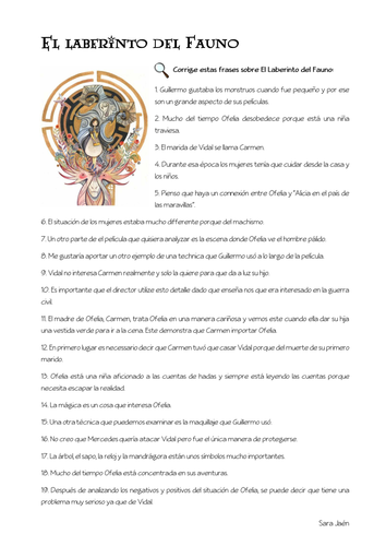 El Laberinto del Fauno - Corrige estas frases | Teaching Resources