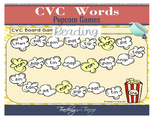 Popcorn Games - CVC Word Board Games | Teaching Resources