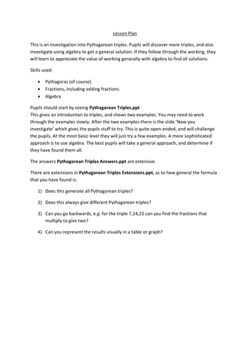 Pythagorean Triples Project | Teaching Resources Pythagorean Triples Project | Teaching Resources