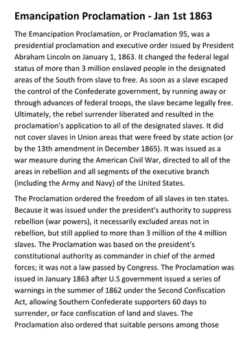 Emancipation Proclamation Handout | Teaching Resources