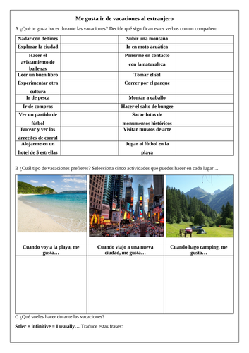 GCSE Spanish holidays: las vacaciones core vocabulary, opinion ...