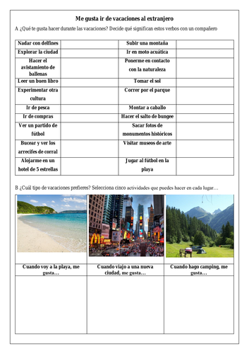 GCSE Spanish holidays: las vacaciones core vocabulary, opinion ...