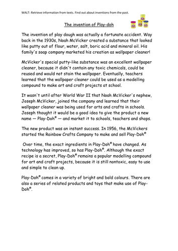 Key Stage 1 Reading Comprehension practise on the theme of Inventions ...