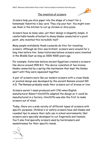 Key Stage 1 Reading Comprehension practise on the theme of Inventions ...